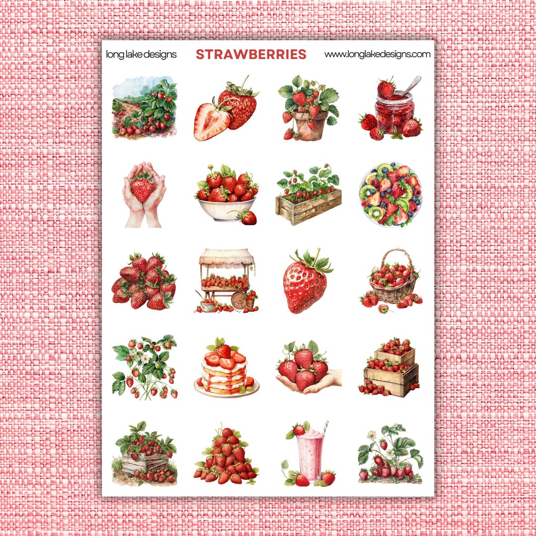 Strawberries Sticker Sheet, Vibrant Water-resistant Vinyl Stickers ...