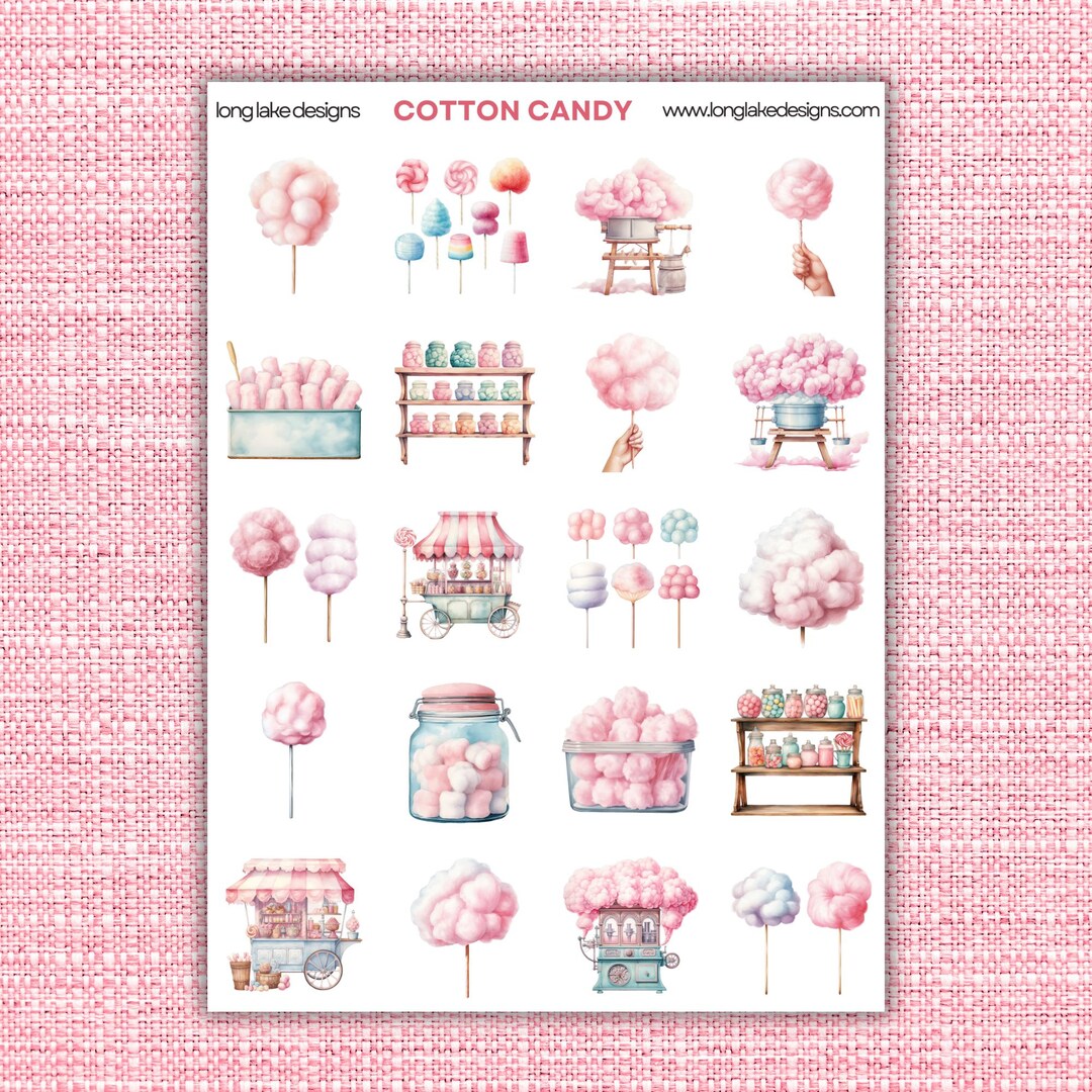 Cotton Candy Sticker Sheet, Waterproof Laminated Vinyl Stickers With 20 ...