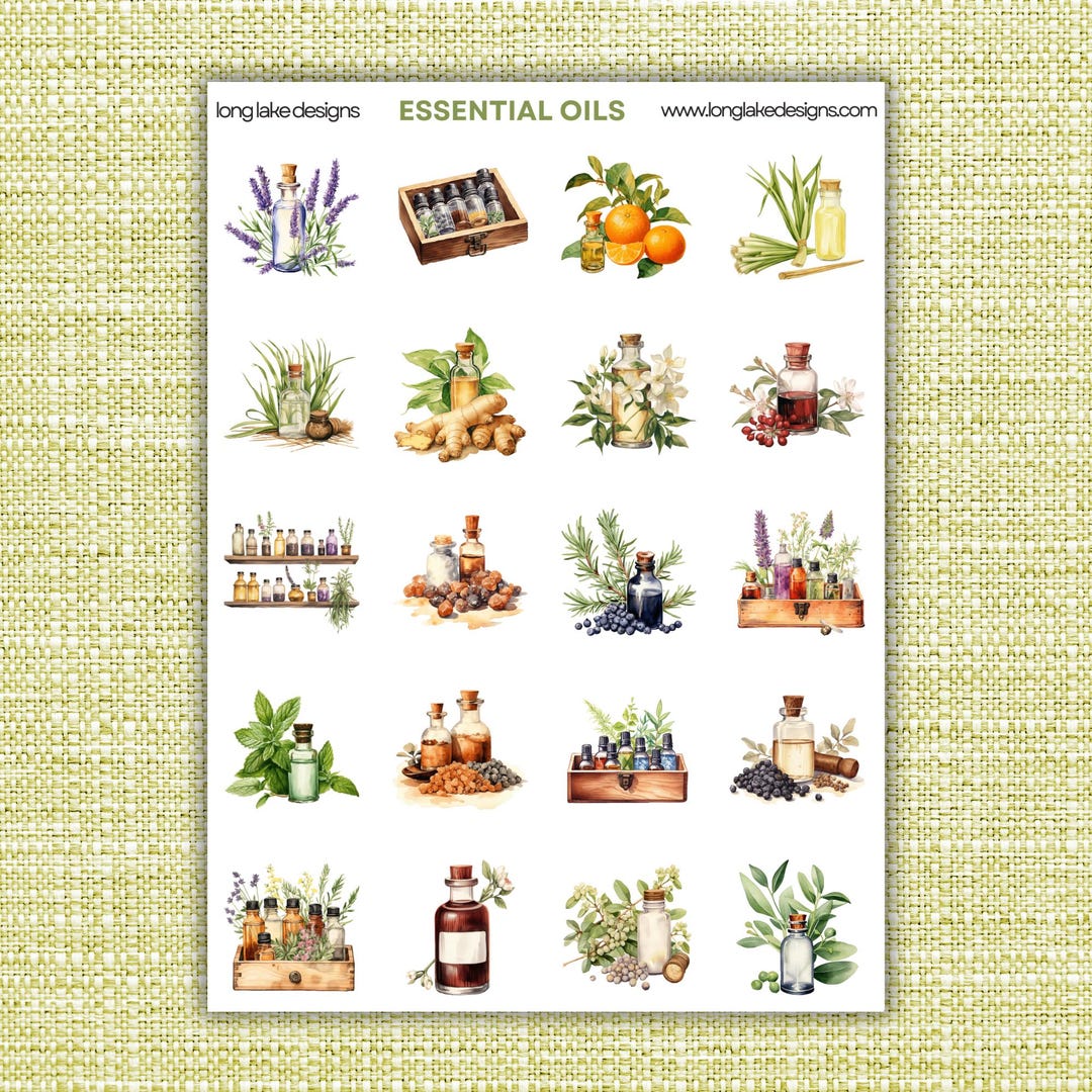 Essential Oils Sticker Sheet, Weatherproof Laminated With 20 Stickers ...