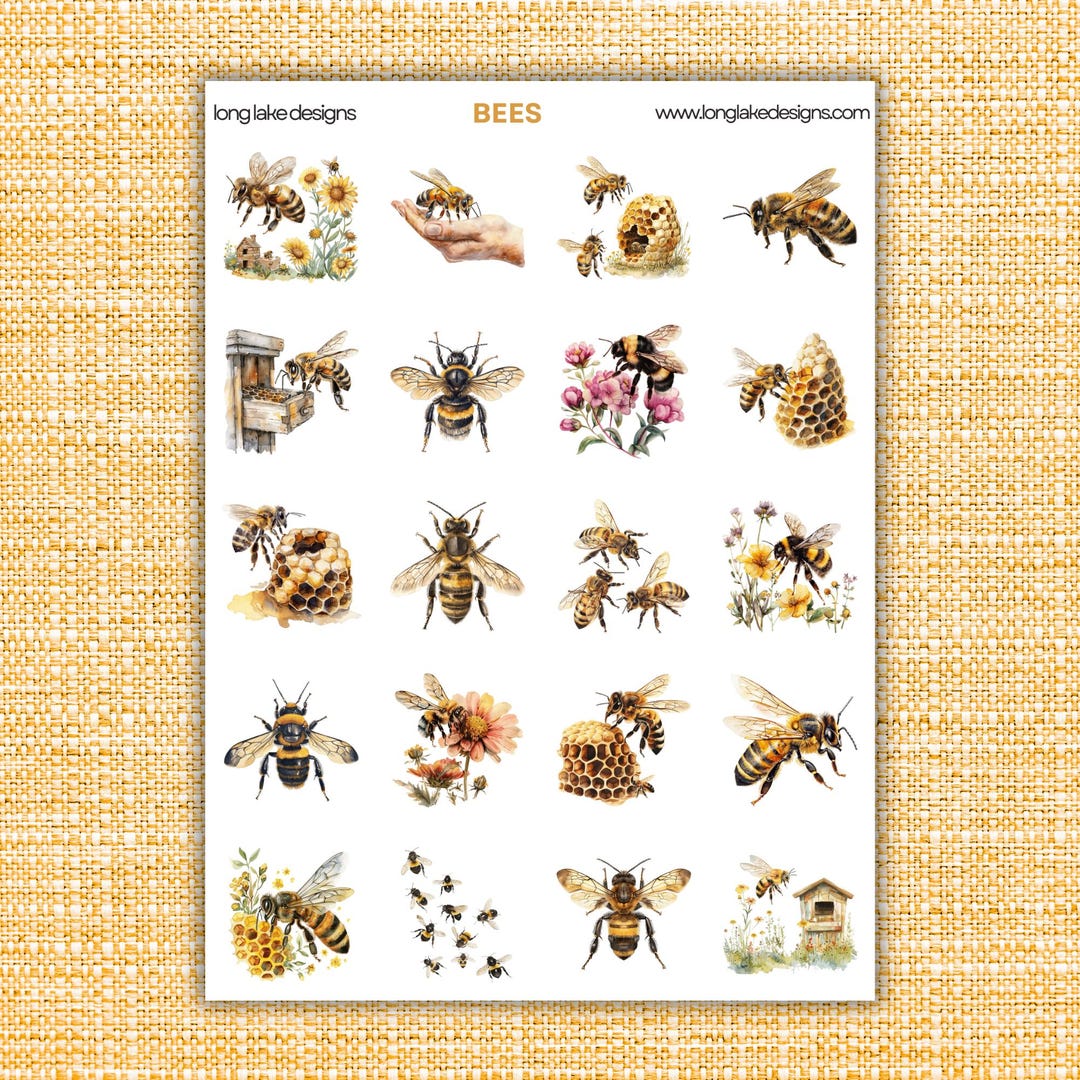 Bees Sticker Sheet, 20 Nature Laminated Weatherproof Stickers - Etsy