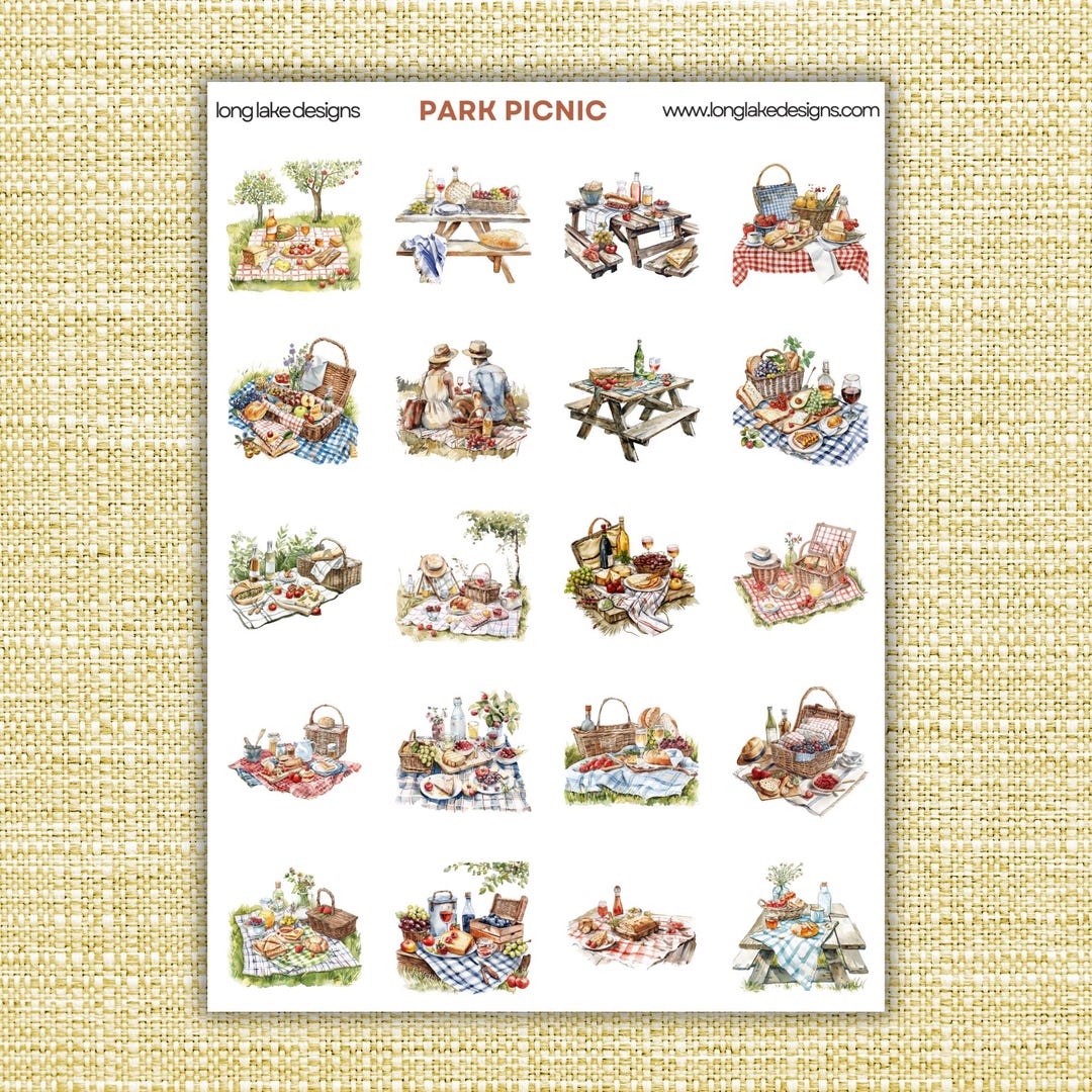 Park Picnic Sticker Sheet, Durable Weatherproof Stickers for ...