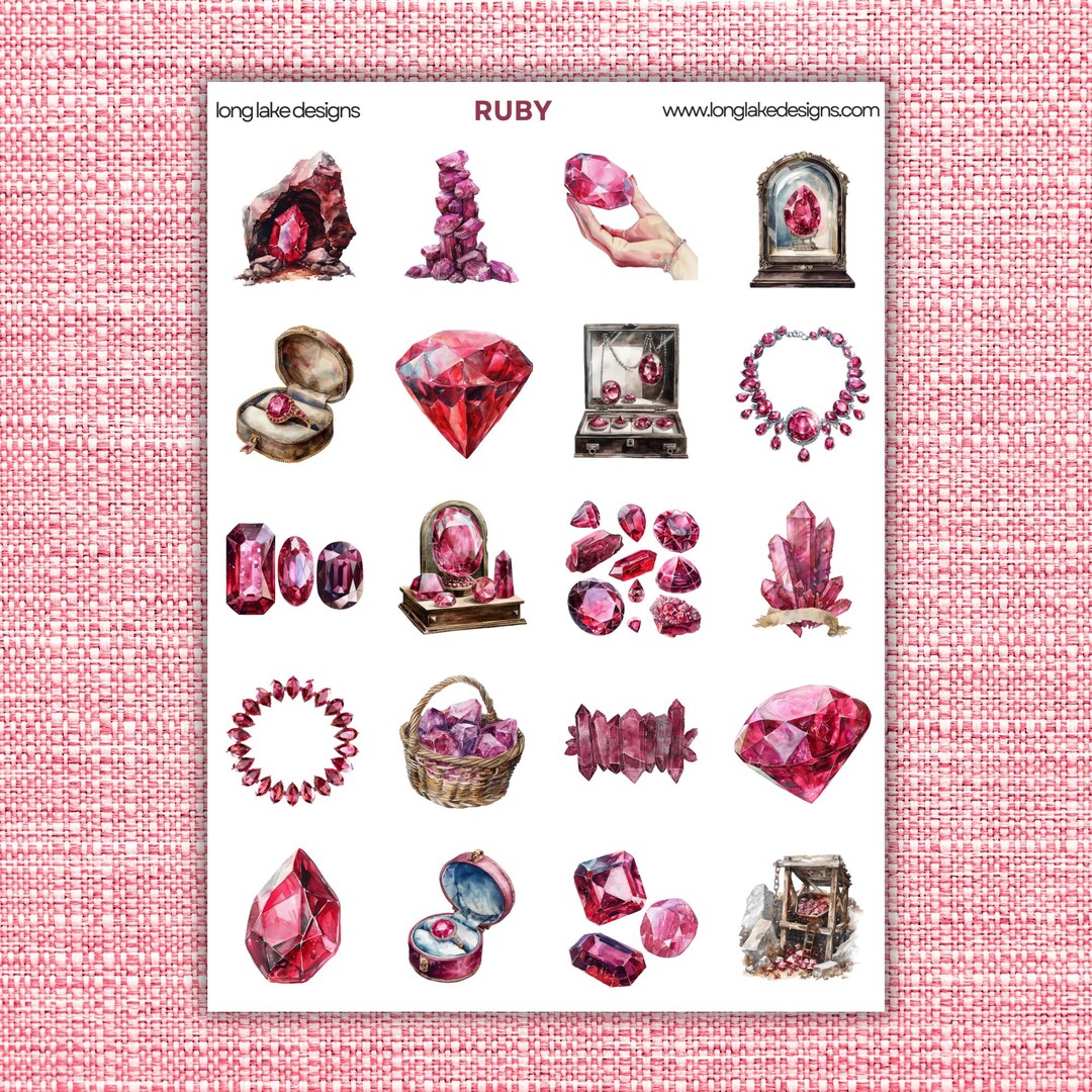 Ruby Sticker Sheet, Vibrant Red Gemstone Stickers, Perfect for Crafting ...