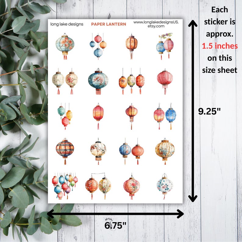 Paper Lantern Sticker Sheet, Durable Laminated Waterproof Vinyl ...