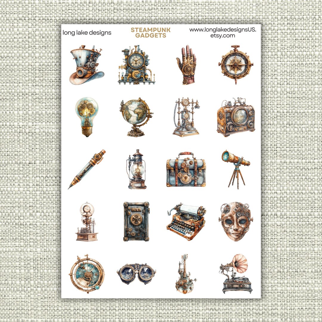 Steampunk Gadgets Sticker Sheet, Durable Laminated Weatherproof ...