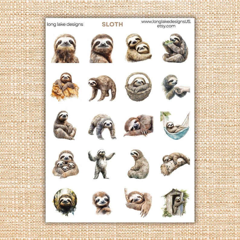 Sloth Sticker Sheet, Laminated Weatherproof , Durable Gift for Animal ...