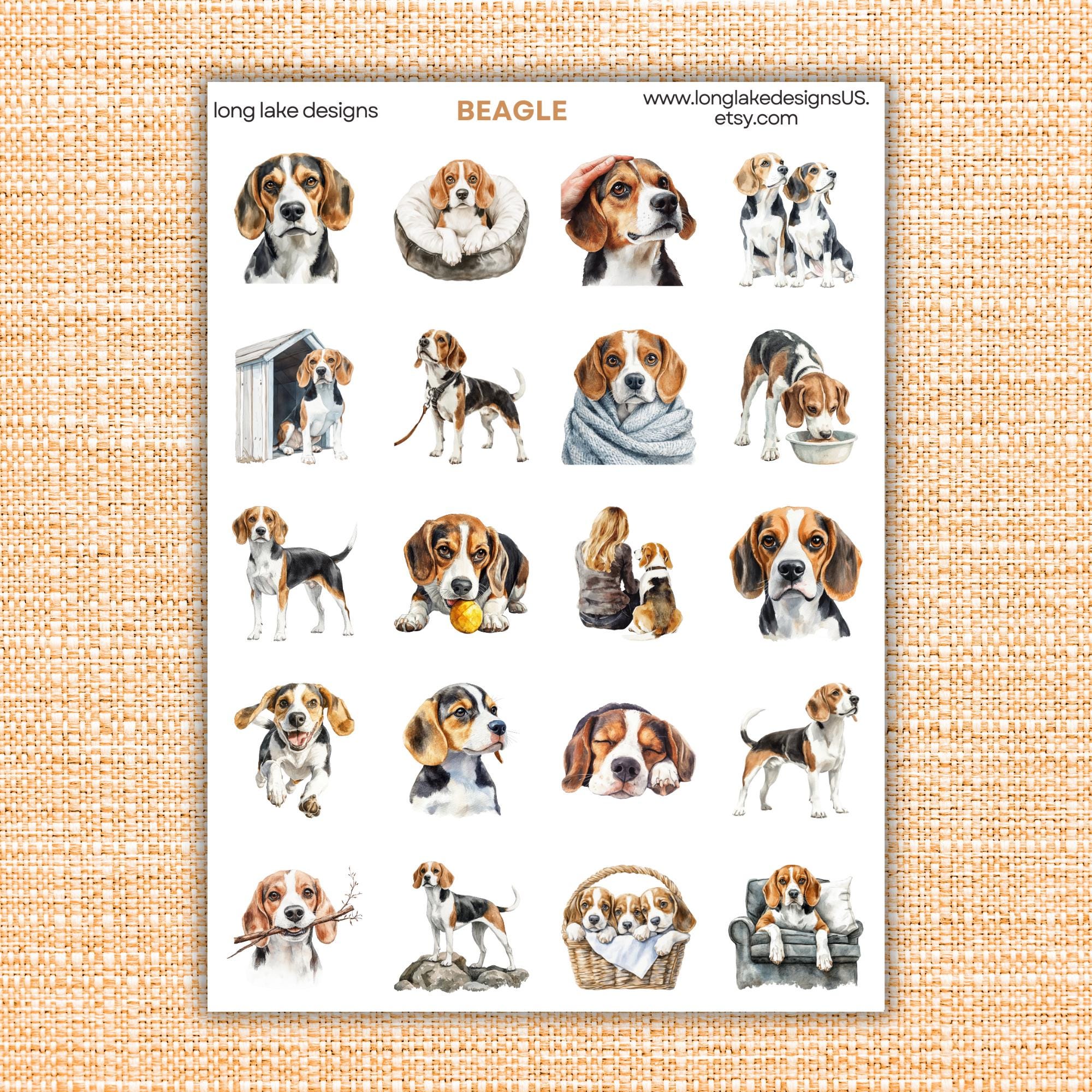 Beagle Sticker Sheet, 20 Dog Laminated Weatherproof Stickers - Etsy