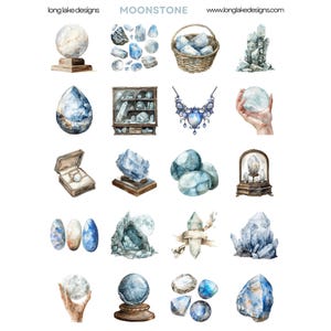 Moonstone Sticker Sheet, Weatherproof Gemstone Stickers for Planners ...