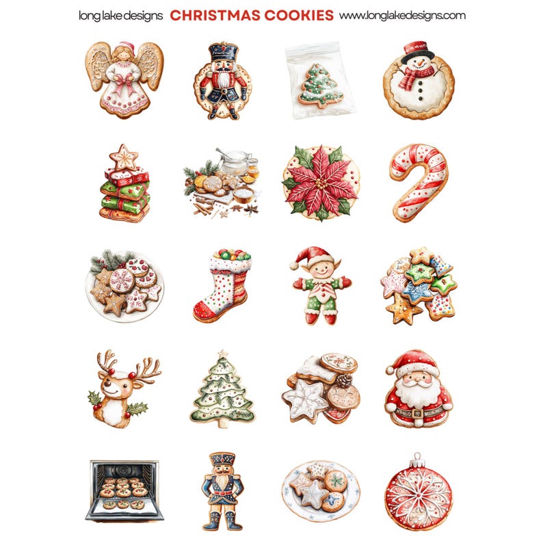 Christmas Cookies Sticker Sheet, 20 Dessert Laminated Weatherproof ...