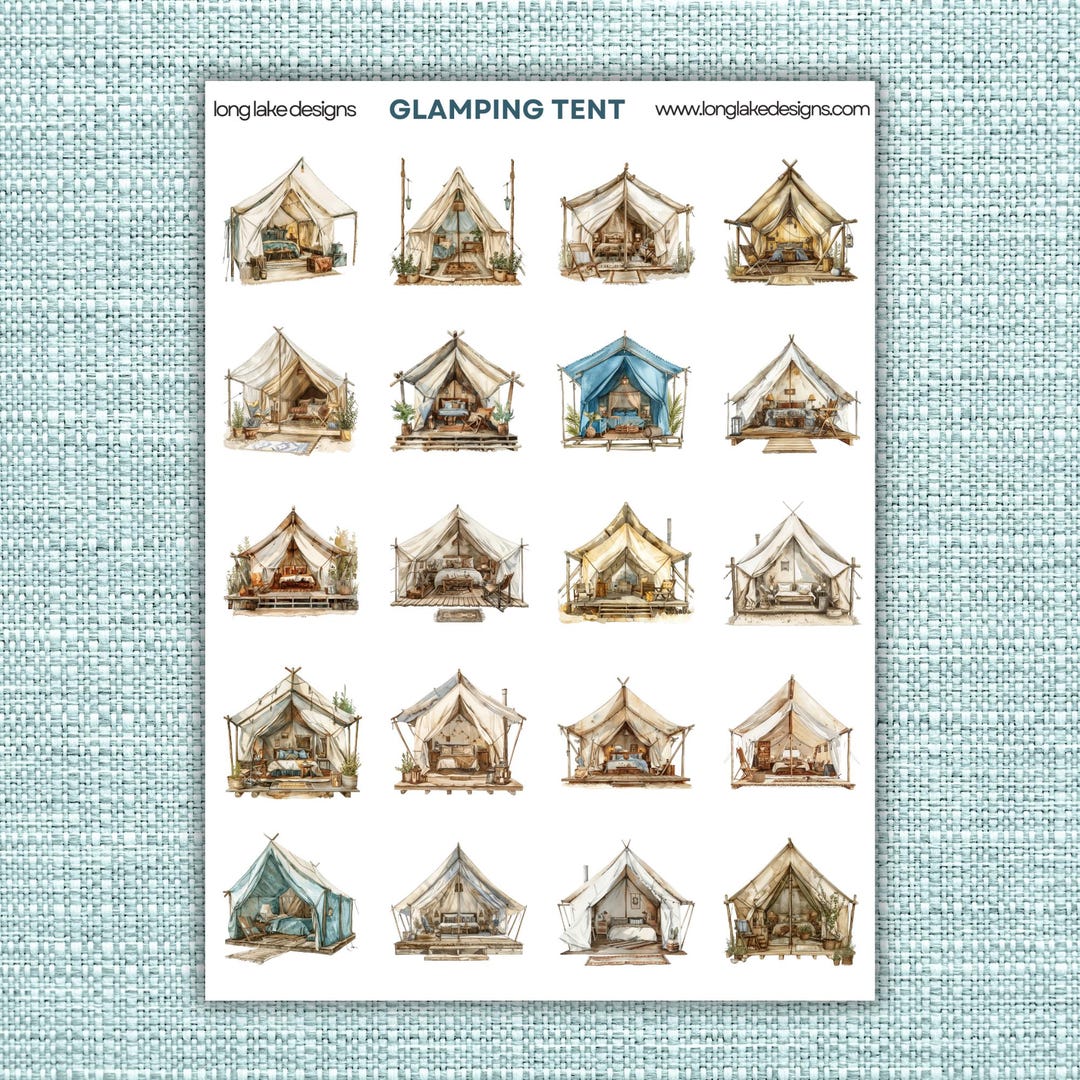 Glamping Tent Sticker Sheet, Laminated Weatherproof Decals for ...