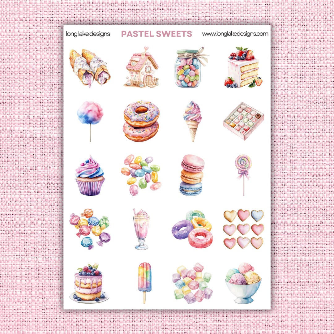 Pastel Sweets Sticker Sheet, Laminated Stickers for Scrapbooking and ...