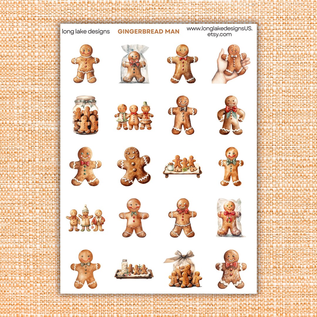 Gingerbread Man Sticker Sheet, Handcrafted Waterproof Vinyl, Festive ...