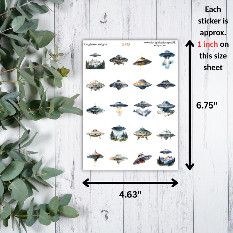 UFO Sticker Sheet, Durable Laminated Waterproof Vinyl, Fun Outer Space ...