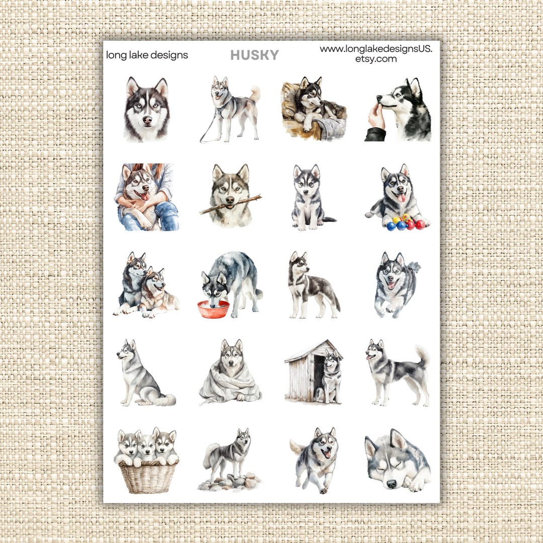 Husky Dog Sticker Sheet, Water-resistant Vinyl Durable Labels for ...