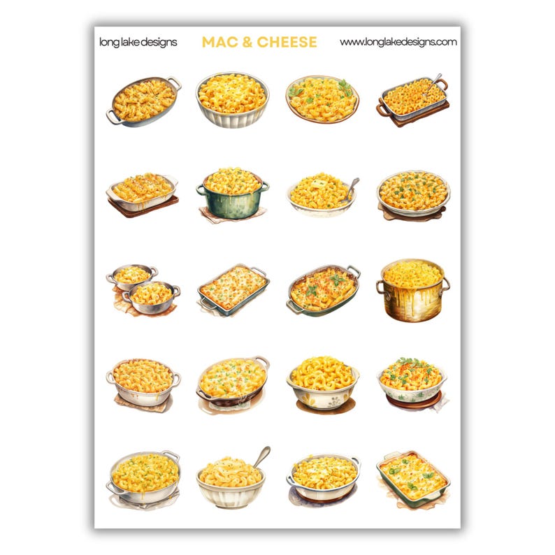 Comfort Food Sticker Sheet Bundle, Laminated Vinyl, 5 Sheets With 20 ...