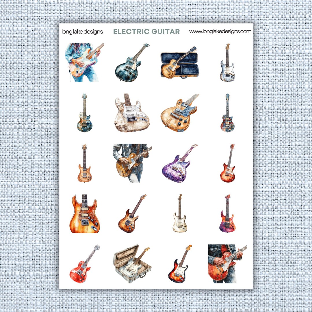 Electric Guitar Sticker Sheet, Waterproof Vinyl Decals With 20 Durable ...