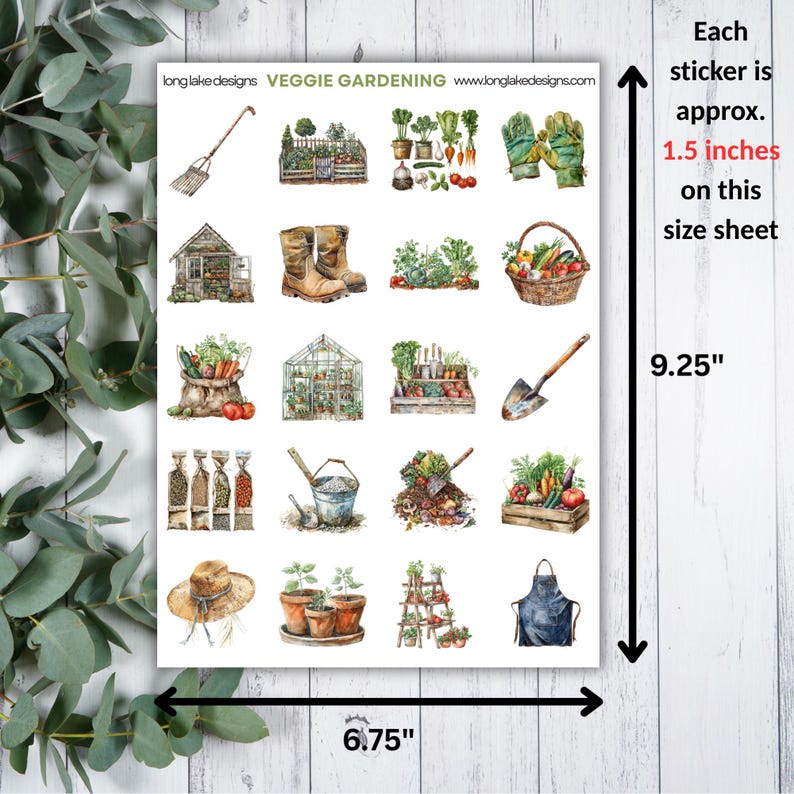 Veggie Gardening Sticker Sheet, Laminated Durable Stickers for Garden ...