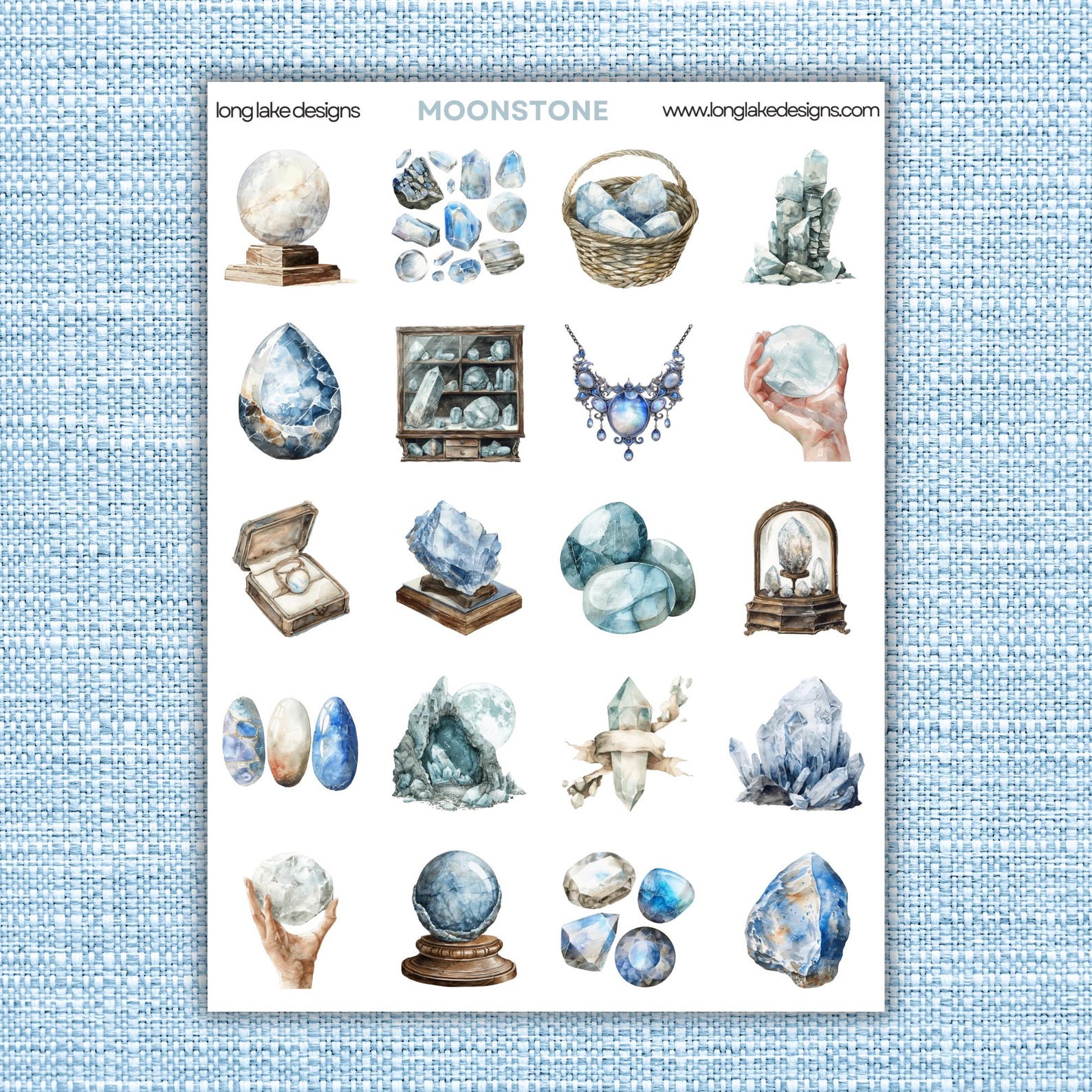 Moonstone Sticker Sheet, Weatherproof Gemstone Stickers for Planners ...