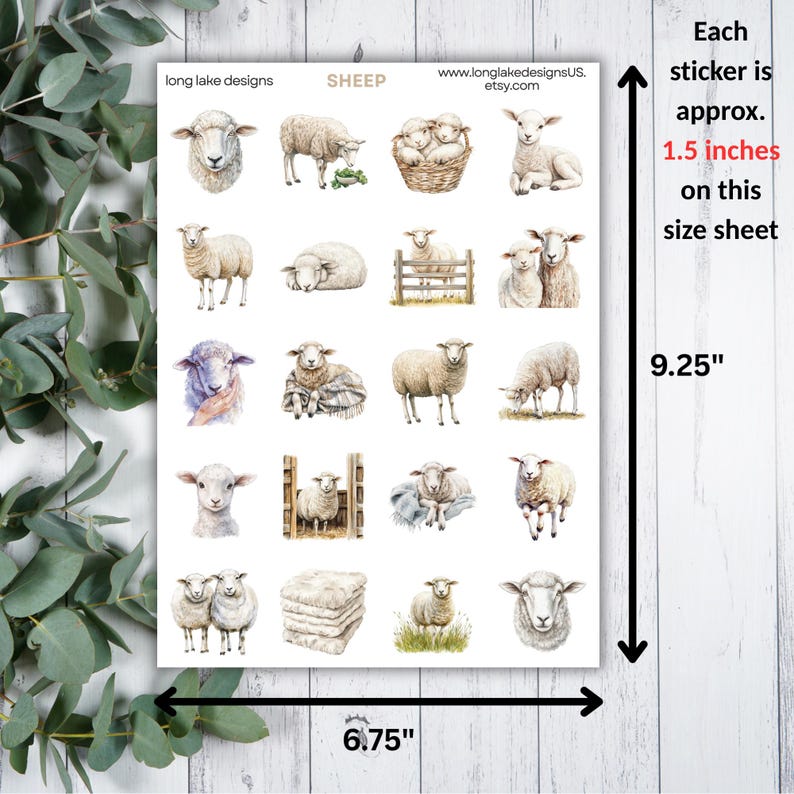 Sheep Sticker Sheet, Durable Laminated Waterproof Vinyl Stickers ...