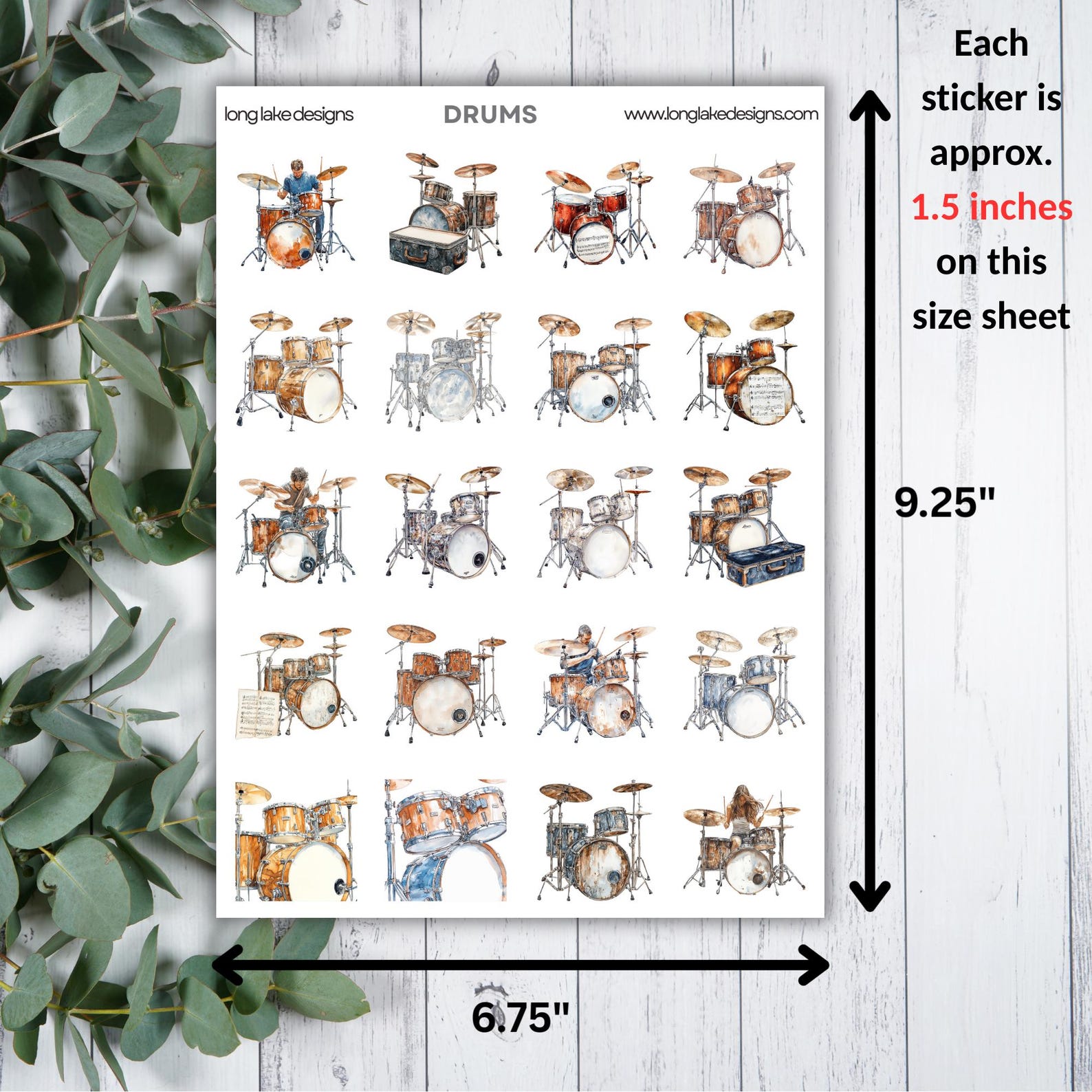 Drums Sticker Sheet, Durable Laminated Vinyl Water-resistant Music ...