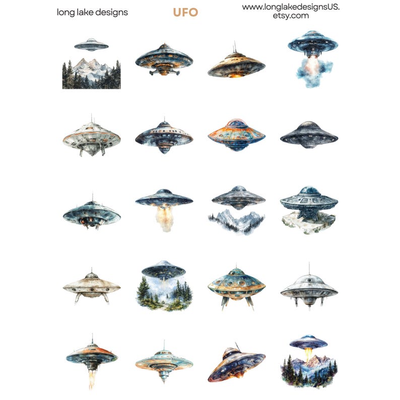 UFO Sticker Sheet, Durable Laminated Waterproof Vinyl, Fun Outer Space ...