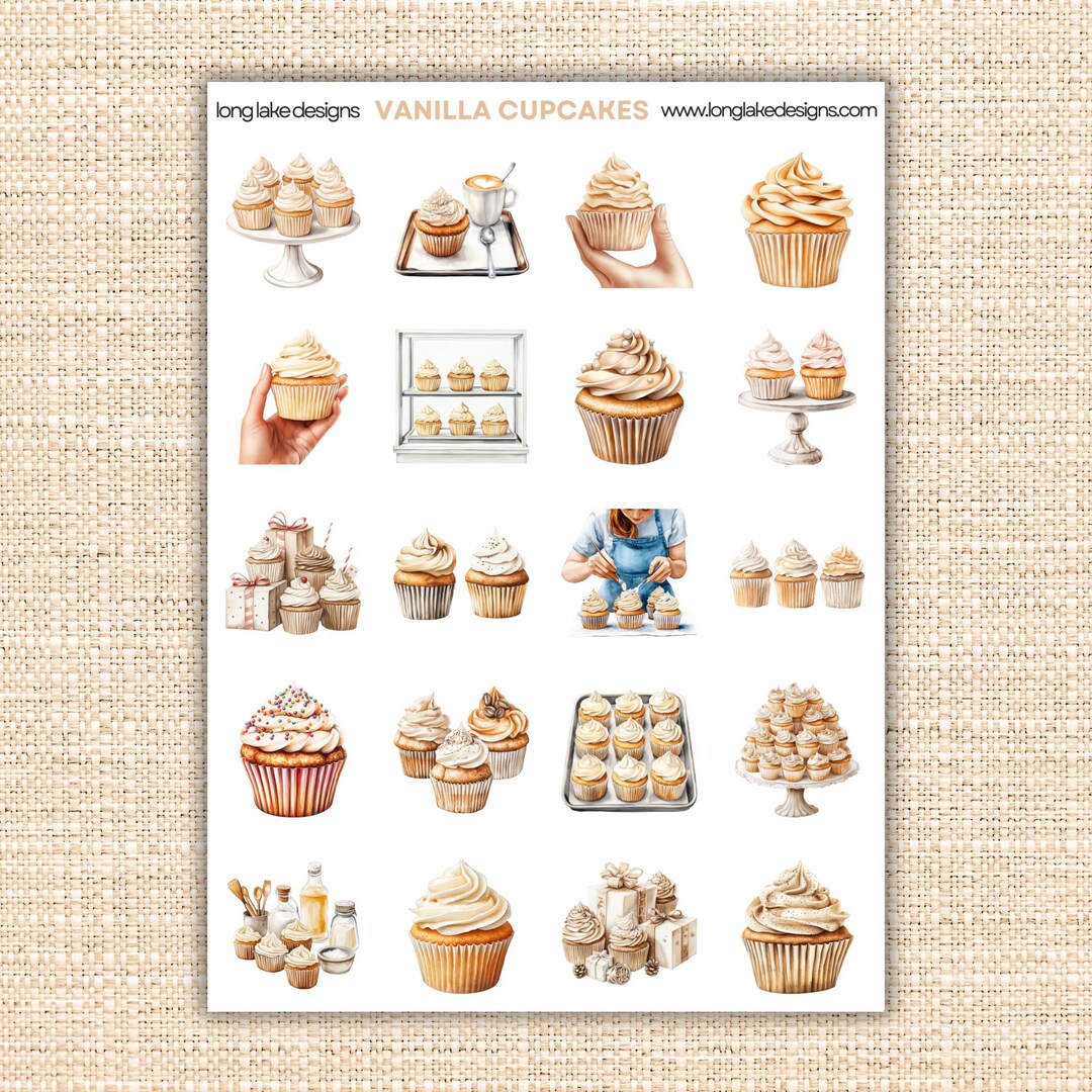 Vanilla Cupcakes Sticker Sheet, Weatherproof With 20 Cute Sweet Treats ...