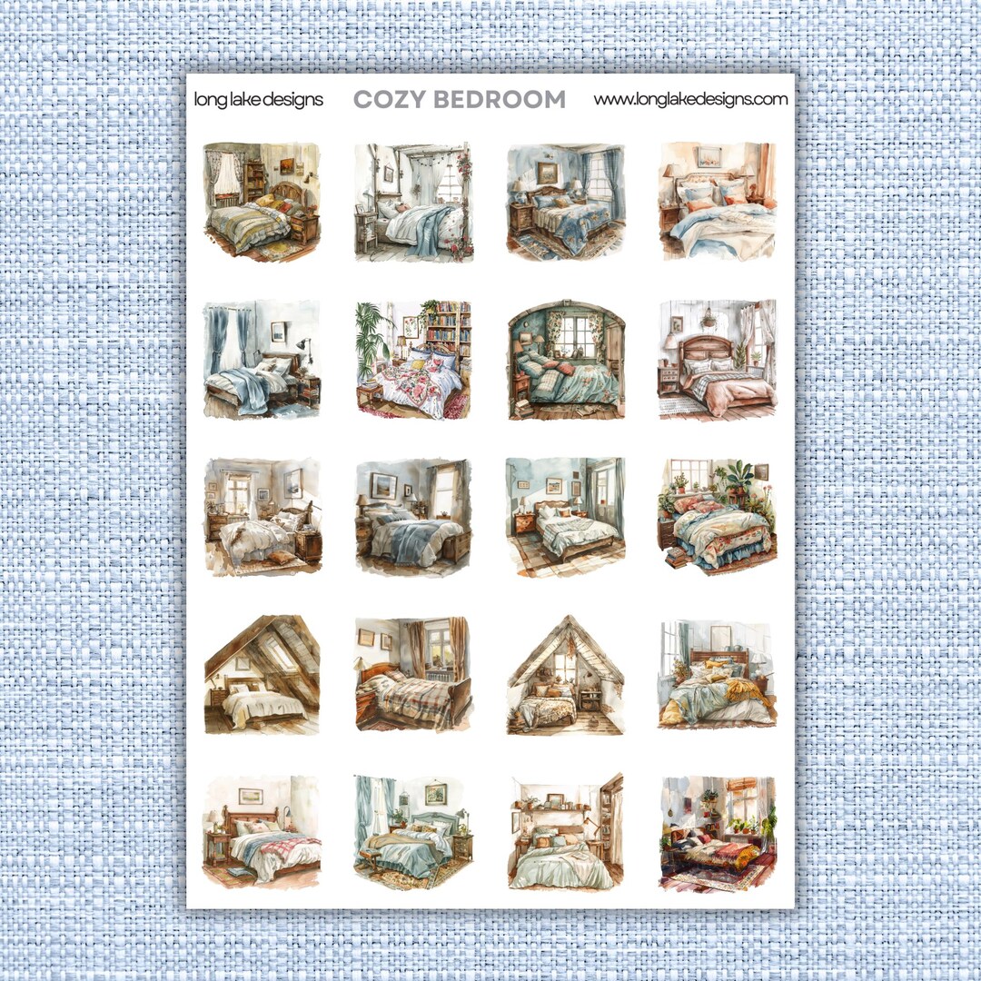 Cozy Bedroom Sticker Sheet, Durable Waterproof Vinyl Stickers for ...