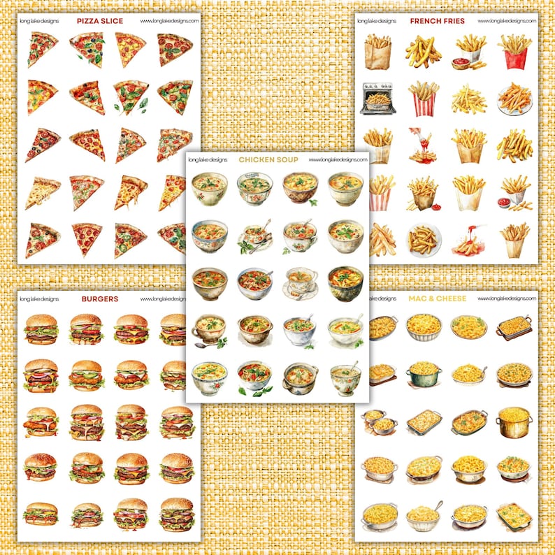 Comfort Food Sticker Sheet Bundle, Laminated Vinyl, 5 Sheets With 20 ...