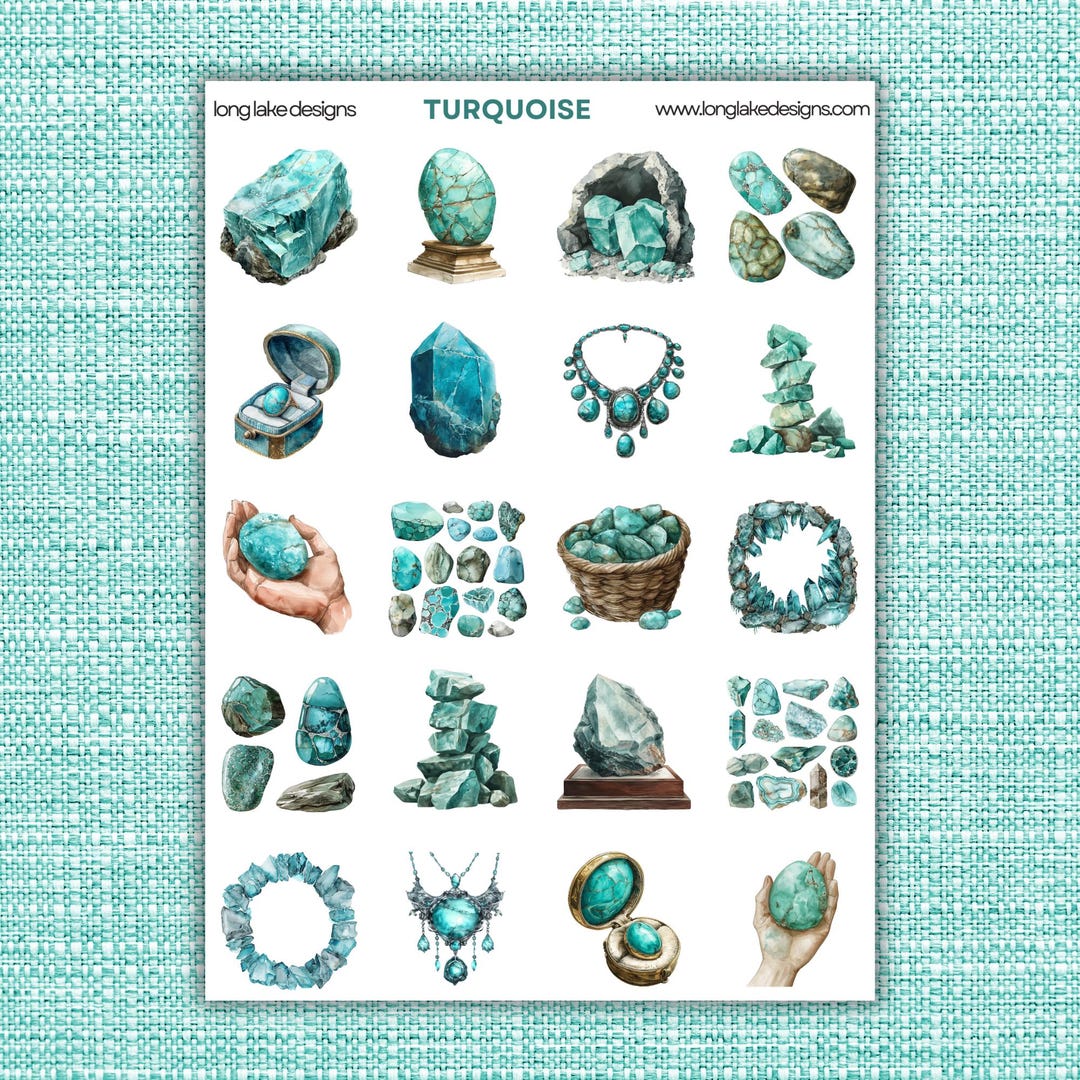 Turquoise Sticker Sheet, Colorful Weatherproof Decals for Personal Use ...