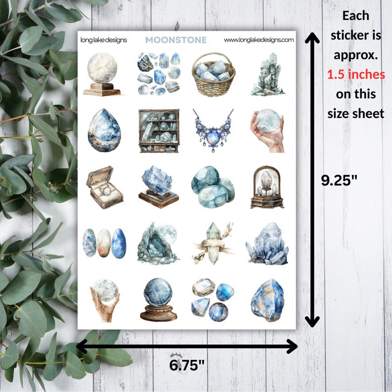 Moonstone Sticker Sheet, Weatherproof Gemstone Stickers for Planners ...