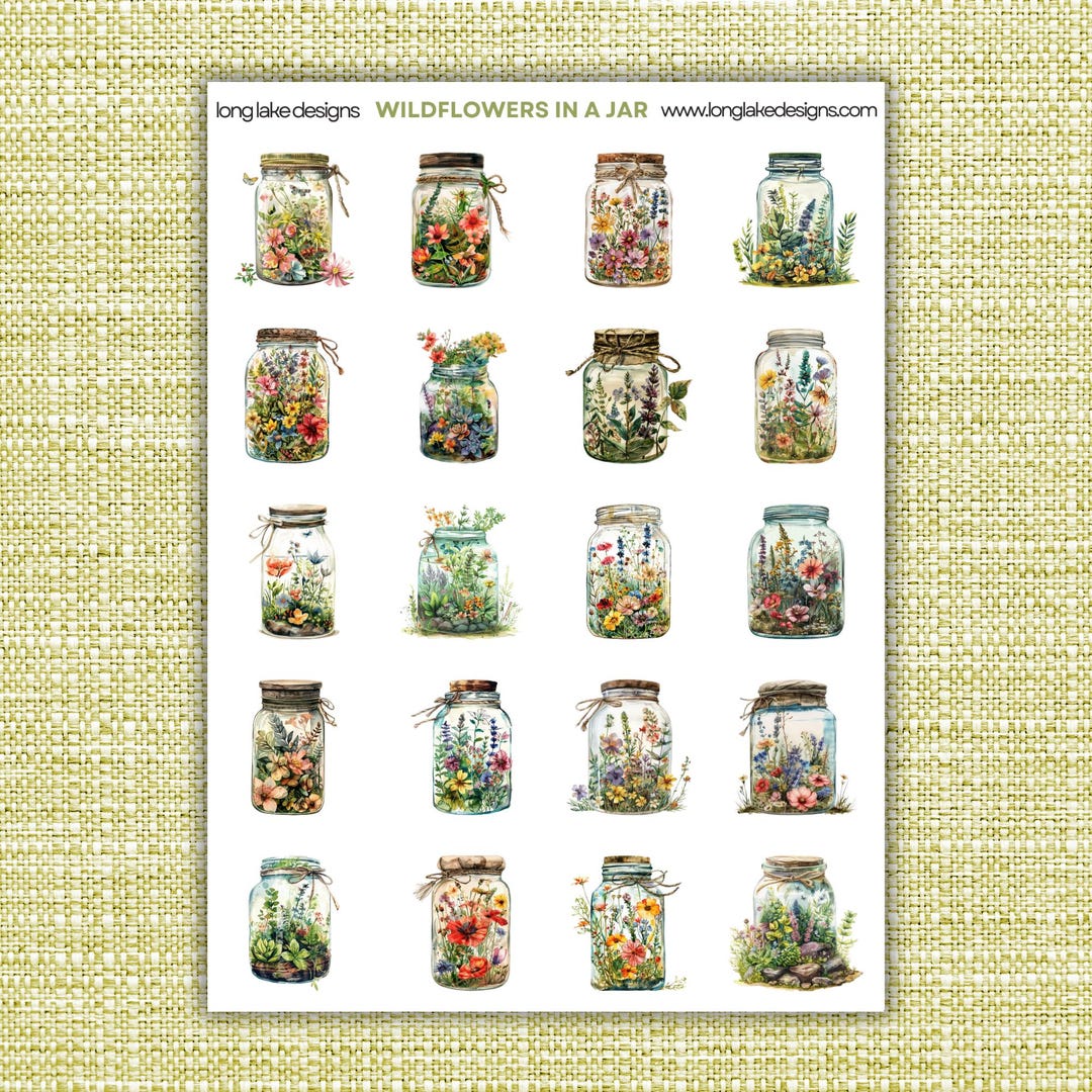 Wildflowers in A Jar Sticker Sheet, 20 High-quality Durable Stickers ...