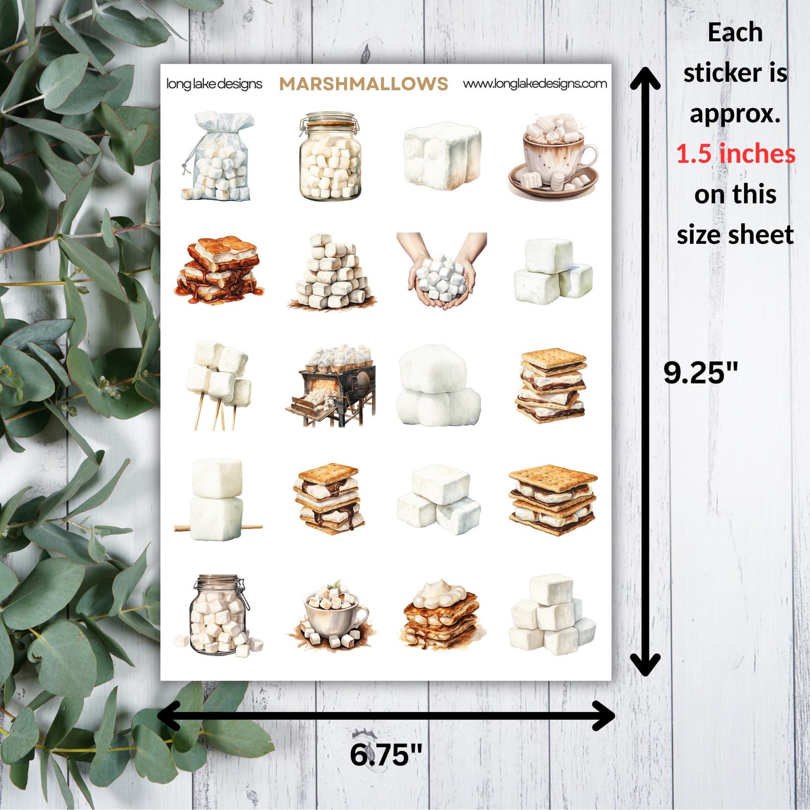 Marshmallow Sticker Sheet, Waterproof Vinyl Cute Sweet Treats Stickers ...