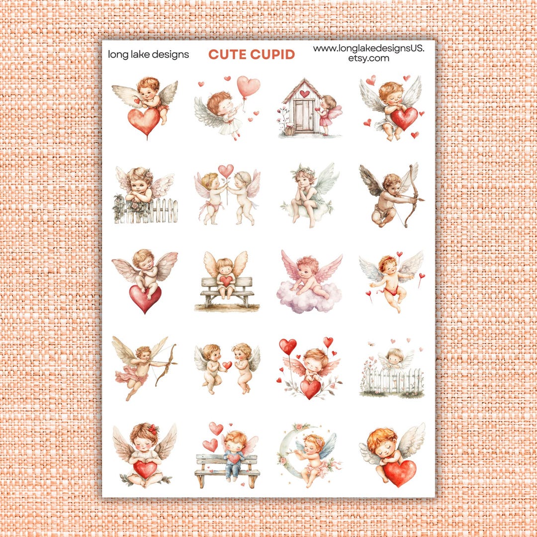 Cute Cupid Sticker Sheet, 20 Holiday Laminated Weatherproof Stickers - Etsy