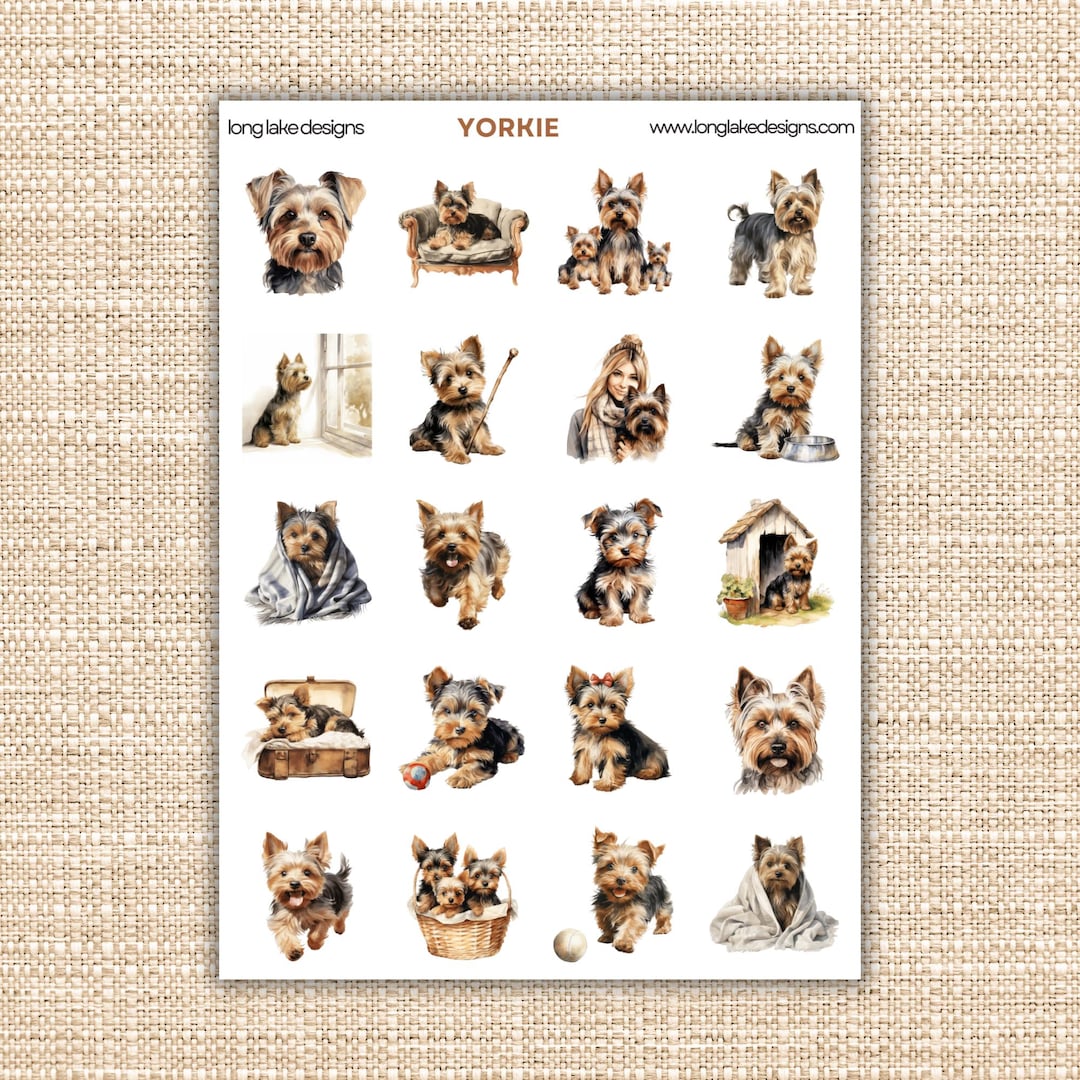Yorkie Sticker Sheet, Weatherproof Laminated With 20 Cute Dog Stickers ...