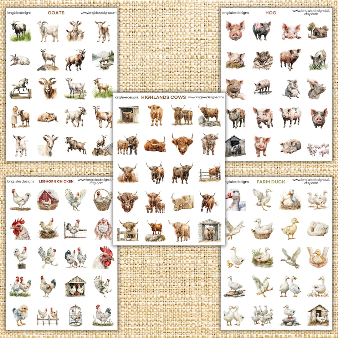 Farm Animal Sticker Sheet Bundle, 100 Laminated Weatherproof Stickers ...