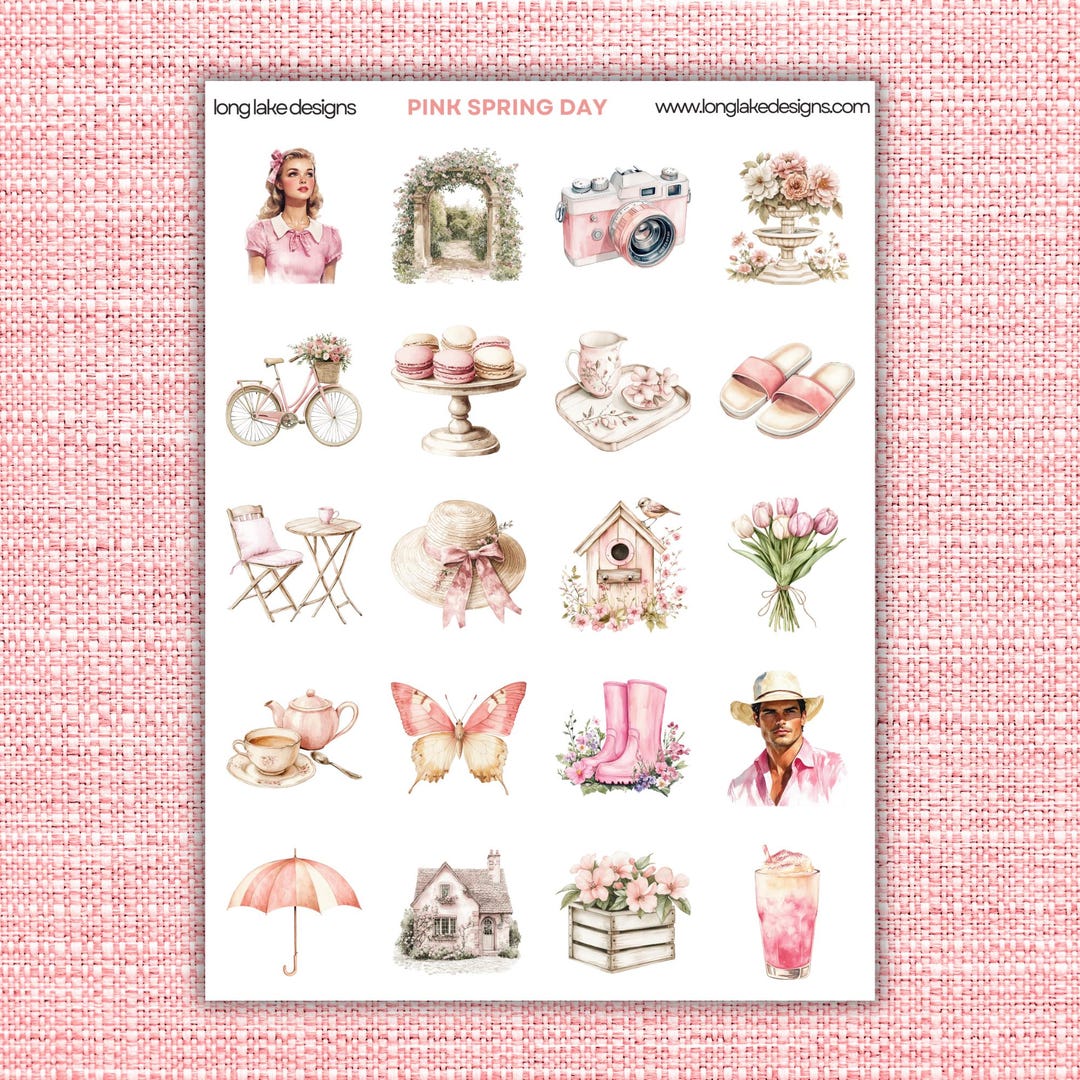 Pink Spring Day Sticker Sheet, Vibrant Floral Weatherproof Stickers for ...