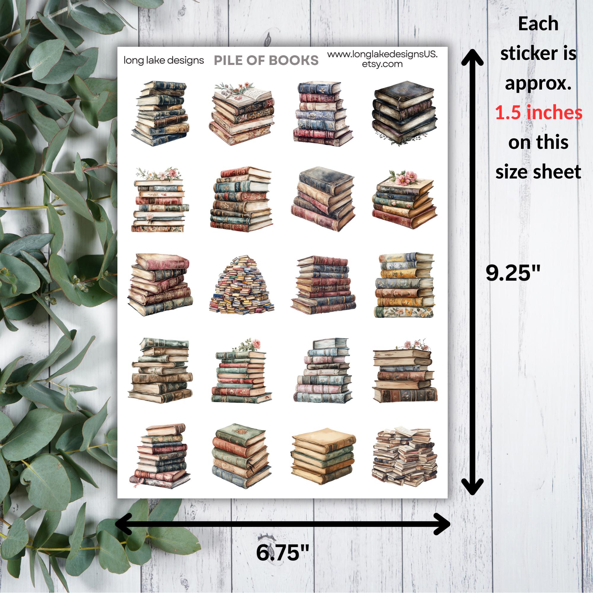 Pile of Books Sticker Sheet, Durable Laminated Weatherproof , Perfect ...