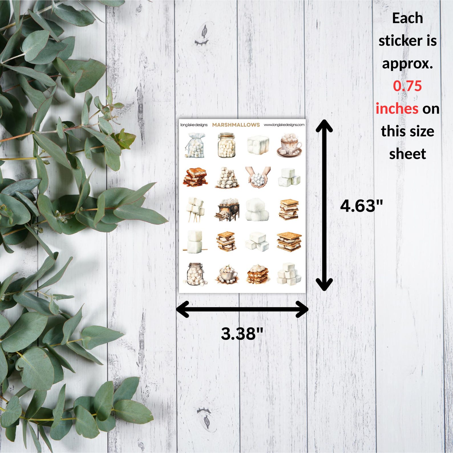 Marshmallow Sticker Sheet, Weatherproof Cute Sweet Treats Stickers for ...