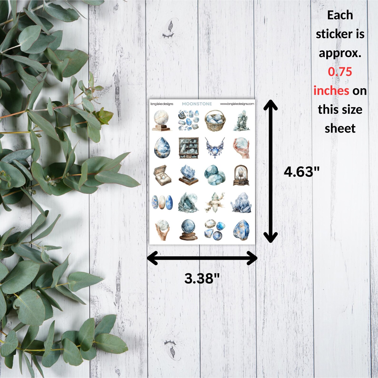 Moonstone Sticker Sheet, Weatherproof Gemstone Stickers for Planners ...