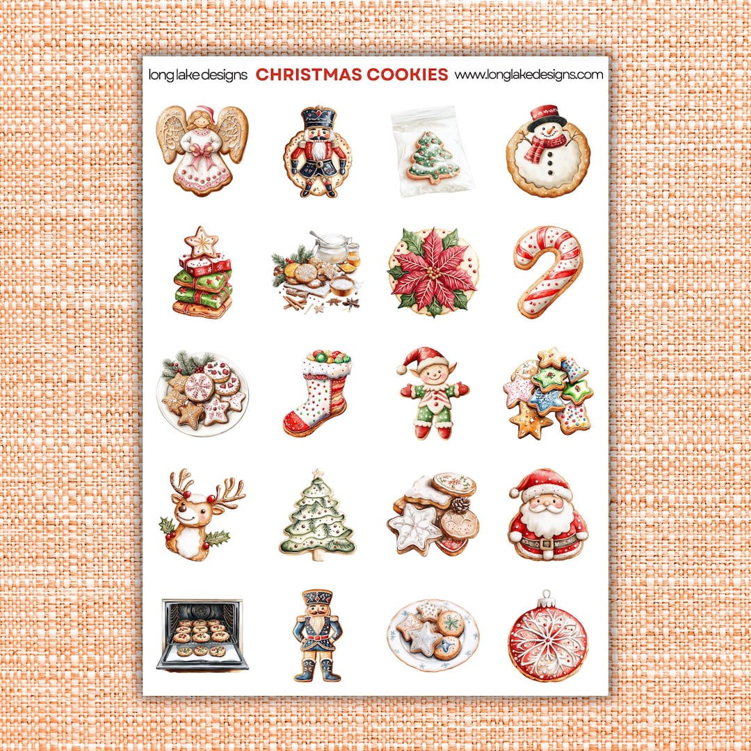 Christmas Cookies Sticker Sheet, 20 Dessert Laminated Weatherproof ...