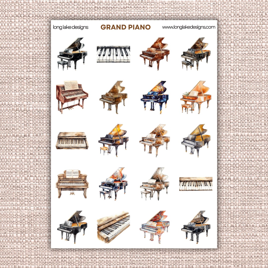 Grand Piano Sticker Sheet, Laminated Stickers Ideal for Decor ...