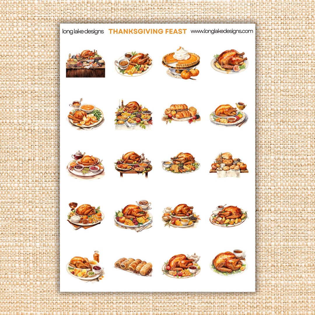 Thanksgiving Feast Sticker Sheet, Vibrant Weatherproof Stickers ...