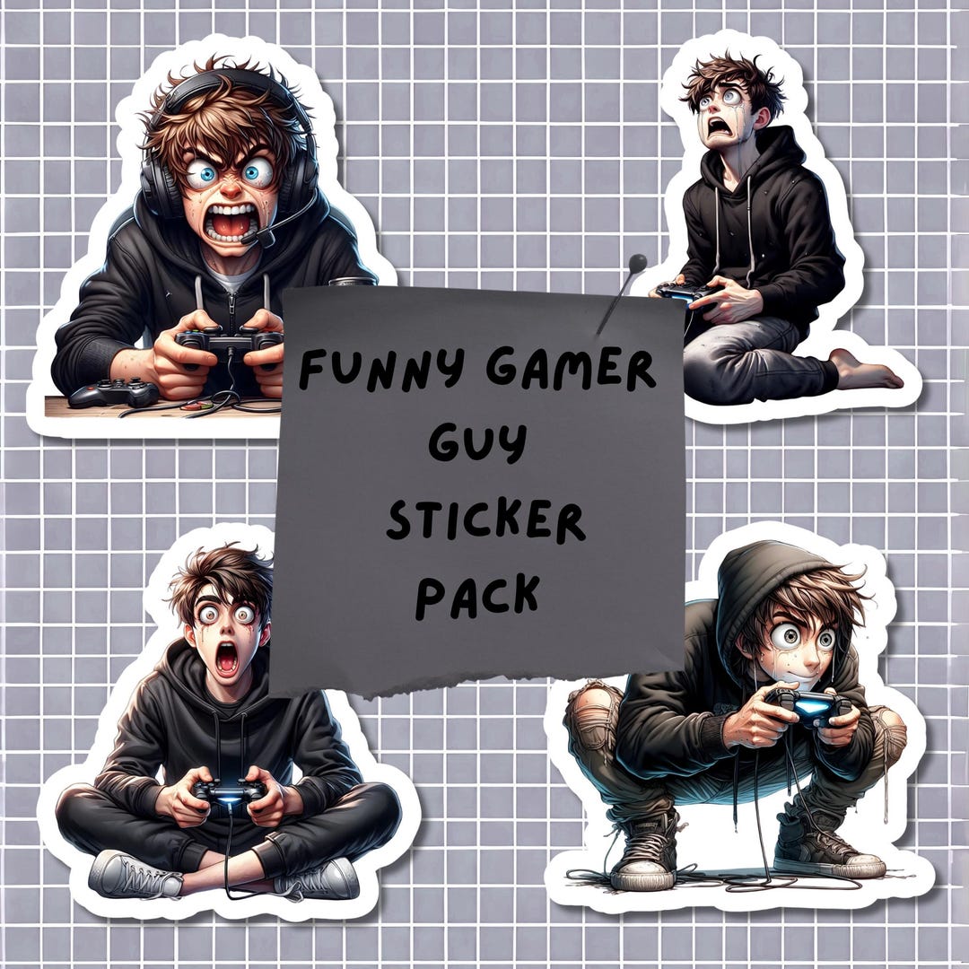Funny Gamer Guy Sticker Pack, Premium Weatherproof , 11 Durable 2-inch ...