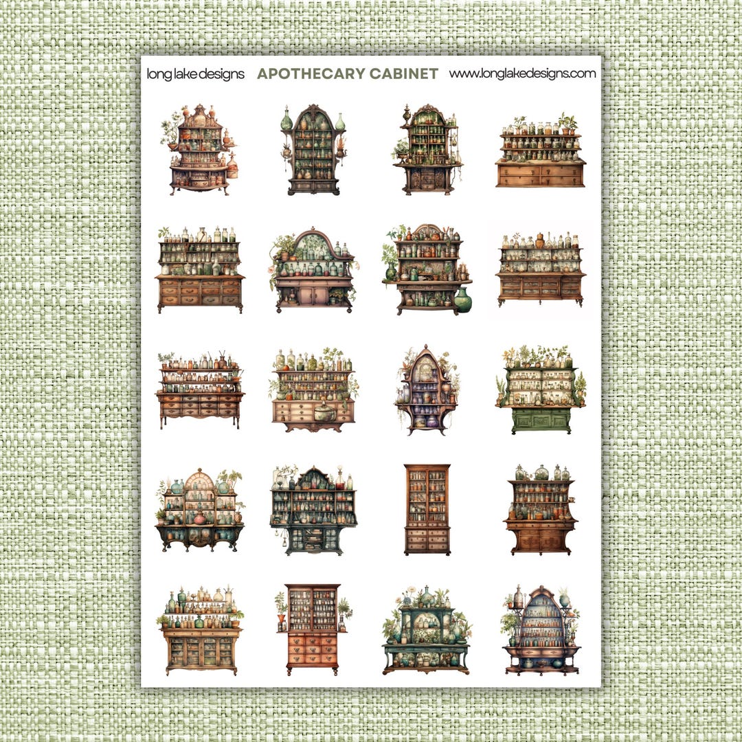 Apothecary Cabinet Sticker Sheet, 20 Cabinet Laminated Weatherproof ...