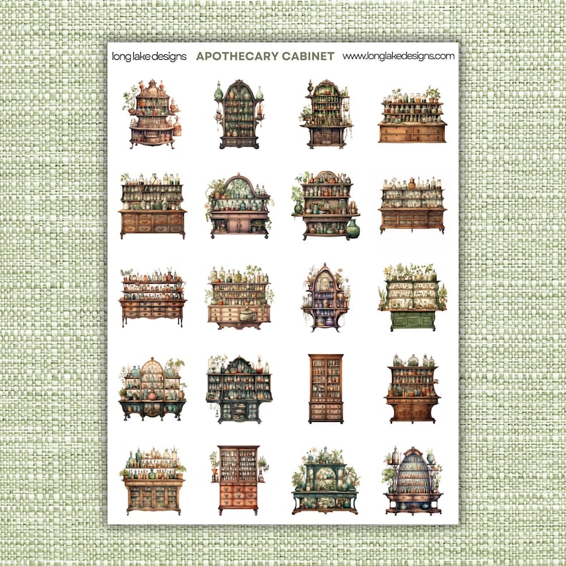 Apothecary Cabinet Sticker Sheet, 20 Cabinet Laminated Weatherproof ...