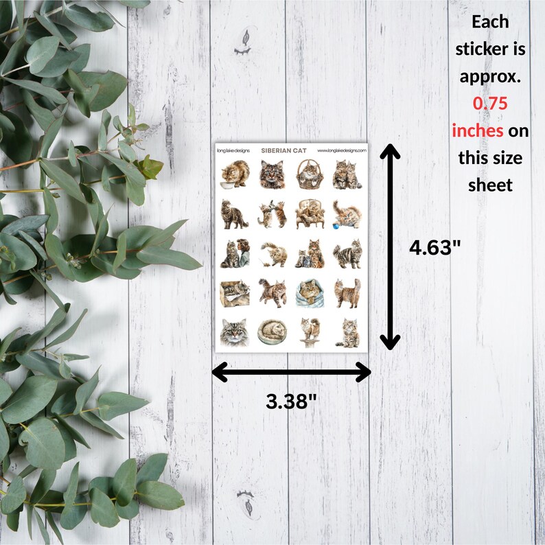 Siberian Cat Sticker Sheet, Weatherproof Laminated 20 Cute Cat Decals ...