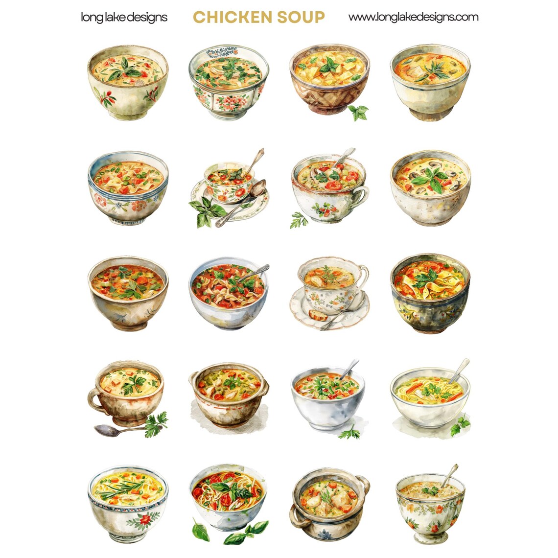 Chicken Soup Sticker Sheet, Waterproof Laminated Vinyl With 20 Cute ...