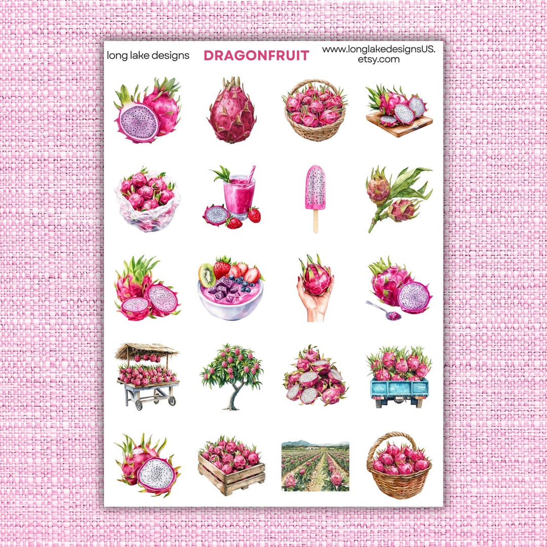 Dragon Fruit Sticker Sheet, Durable Laminated Vinyl Stickers for ...