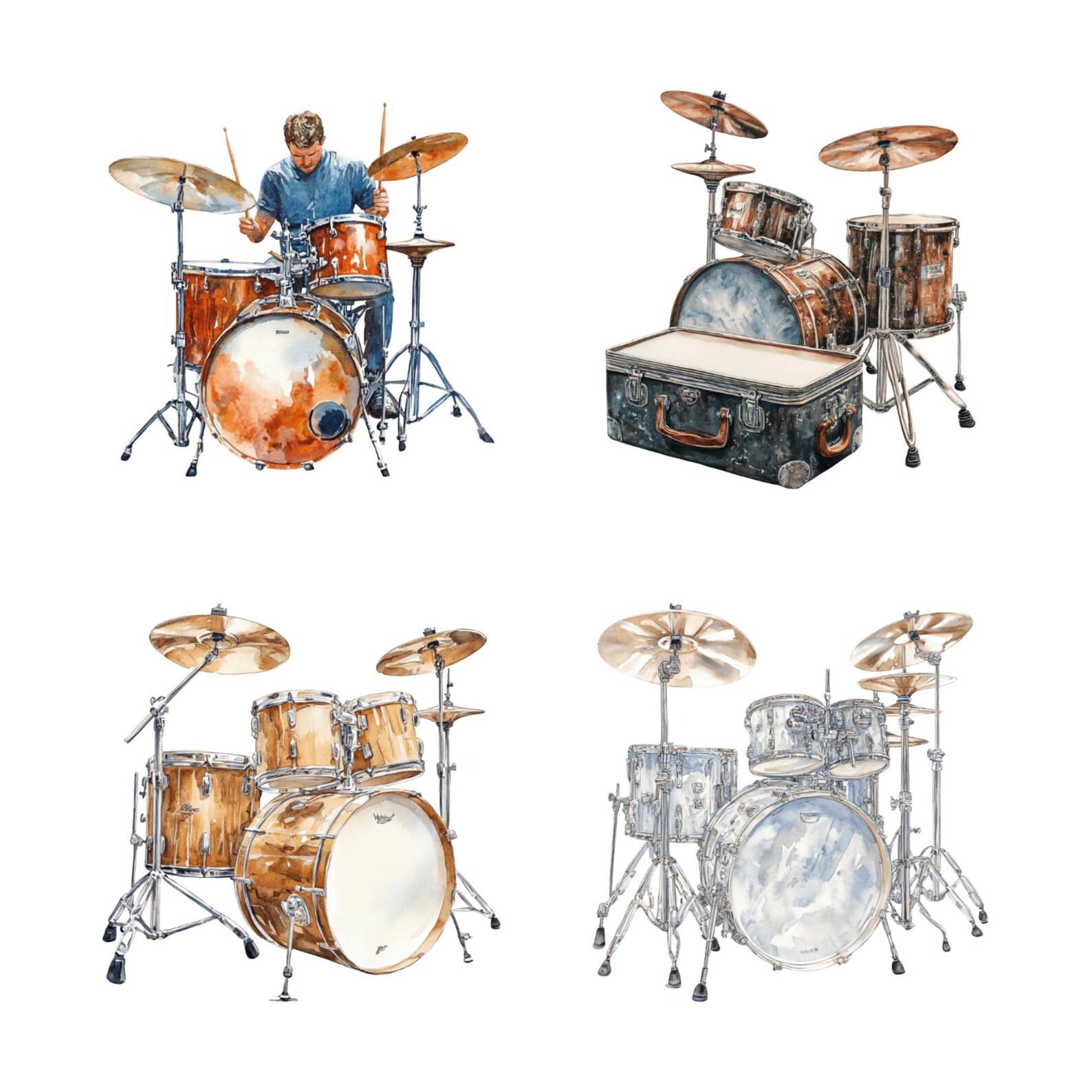 Drums Sticker Sheet, 20 Musical Instrument Laminated Weatherproof ...