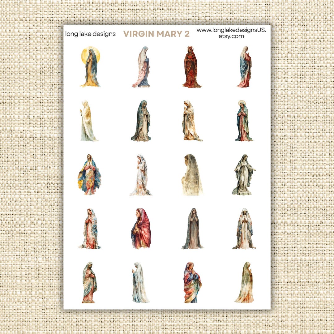Virgin Mary 2 Sticker Sheet, Laminated Weatherproof , 20 Religious ...