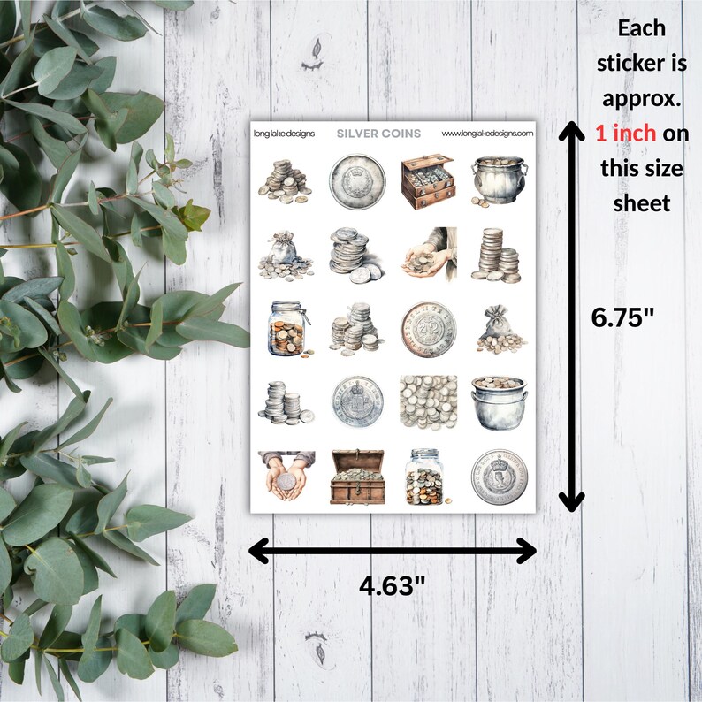 Silver Coin Sticker Sheet, Weatherproof Laminated Stickers, Perfect for ...